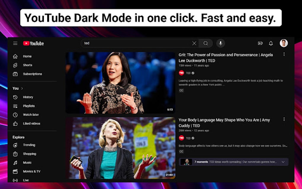 YouTube Dark Mode สำหรับ Google Chrome - ส่วนขยาย ดาวน์โหลด