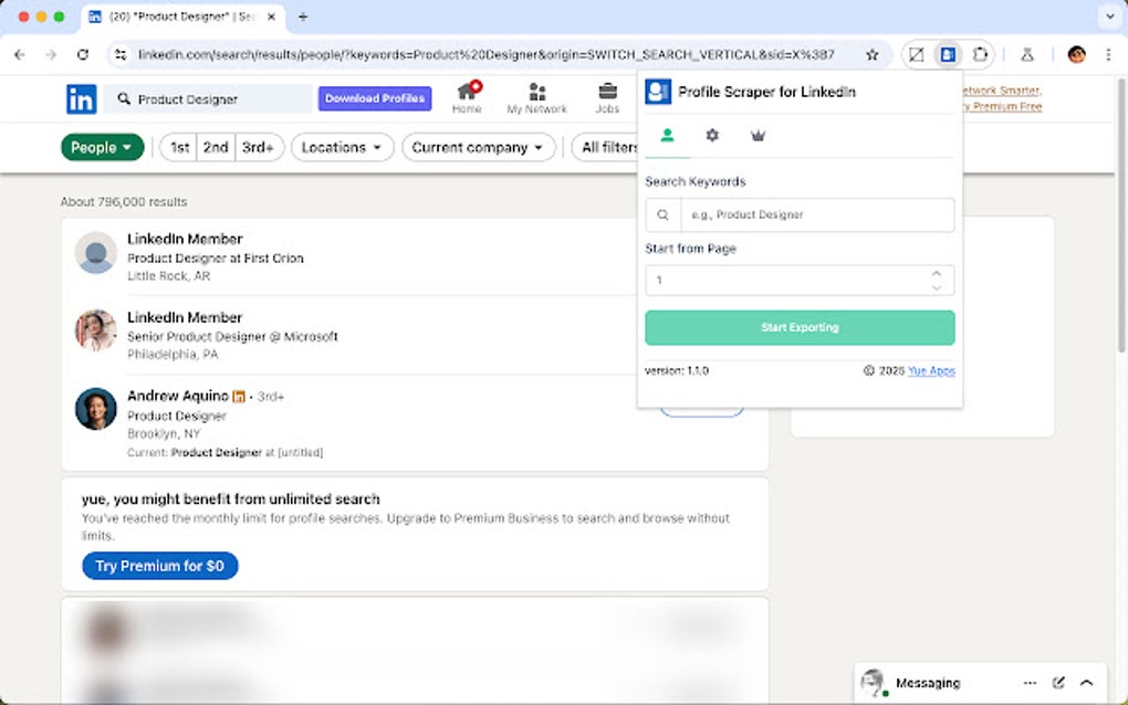 Profile Scraper for LinkedIn para Google Chrome - Extensión Descargar
