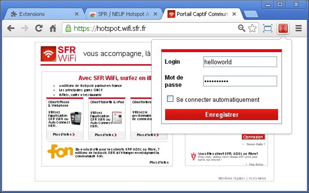 SFR / NEUF Hotspot AutoFill Google Chrome için - Eklenti İndir