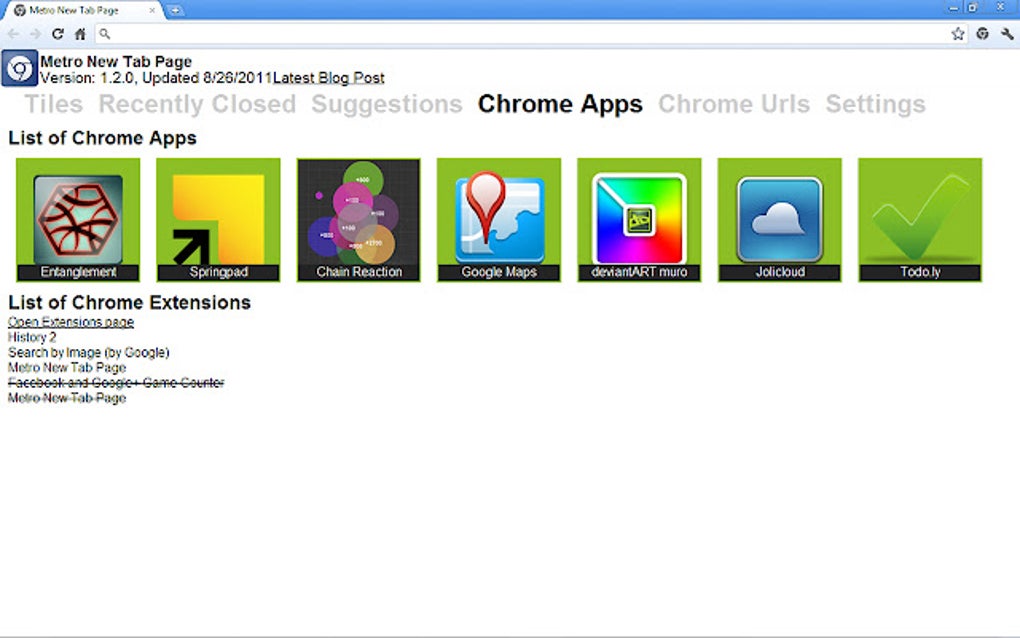 Metro New Tab Page for Google Chrome - Extension Download
