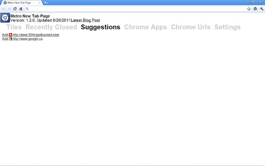 Metro New Tab Page for Google Chrome - Extension Download
