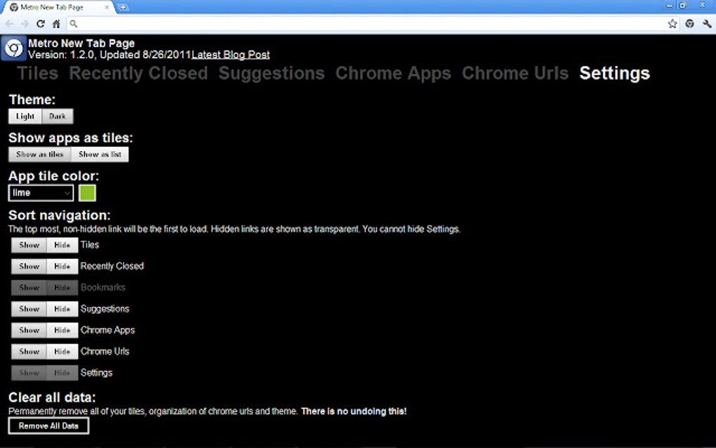 Metro New Tab Page for Google Chrome - Extension Download