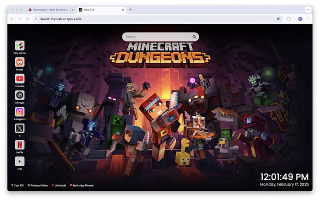 Minecraft Dungeons Wallpapers für Google Chrome - Erweiterung Download