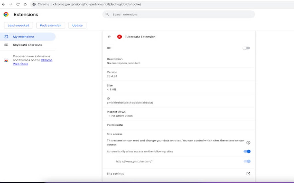 Tuberdata Google Chrome 용 - 확장 프로그램 다운로드