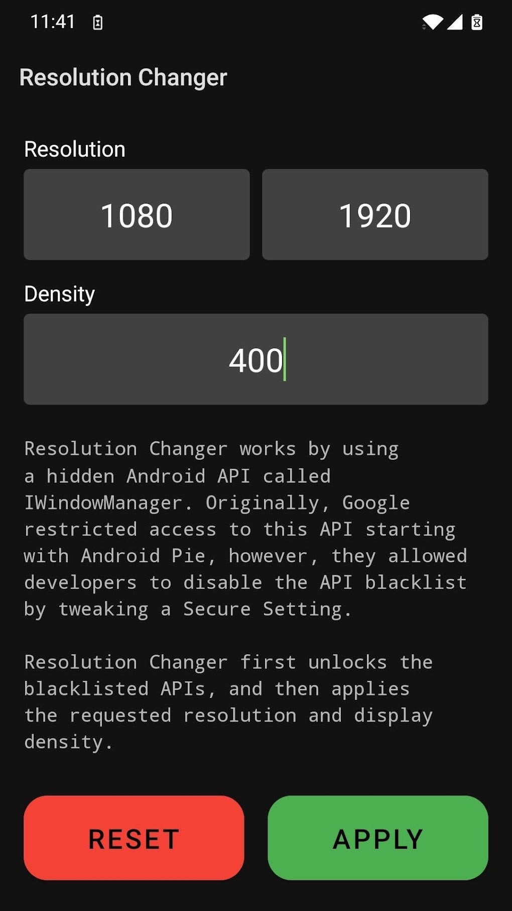 Resolution Changer Uses ADB Android 