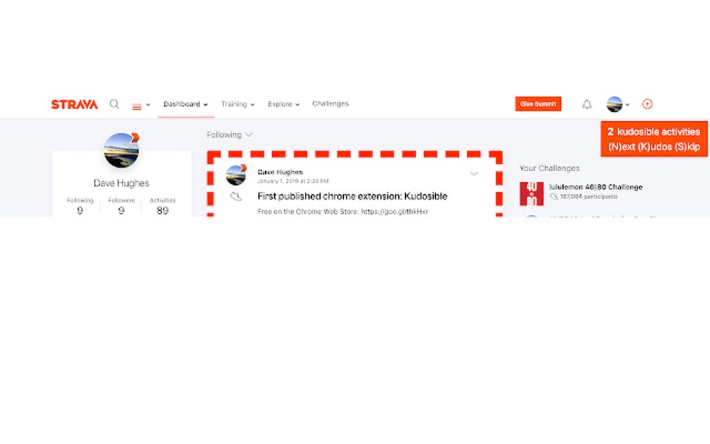 Kudosible – Hotkeys for Strava Kudos Google Chrome 용 - 확장 프로그램 다운로드