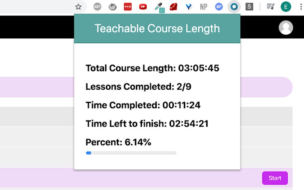 Teachable Course Length - Dev para Google Chrome - Extensión Descargar
