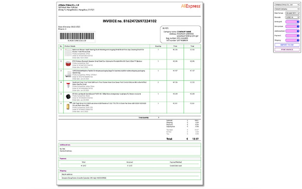 AliExpress Invoice for Google Chrome - 拡張機能 無料・ダウンロード
