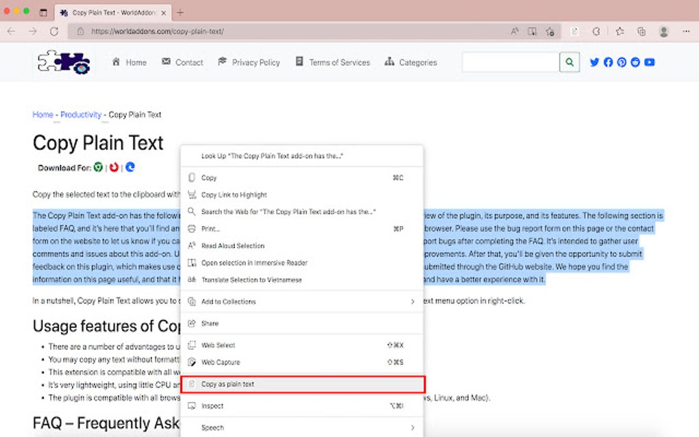 Copy Plain Text Google Chrome 용 - 확장 프로그램 다운로드
