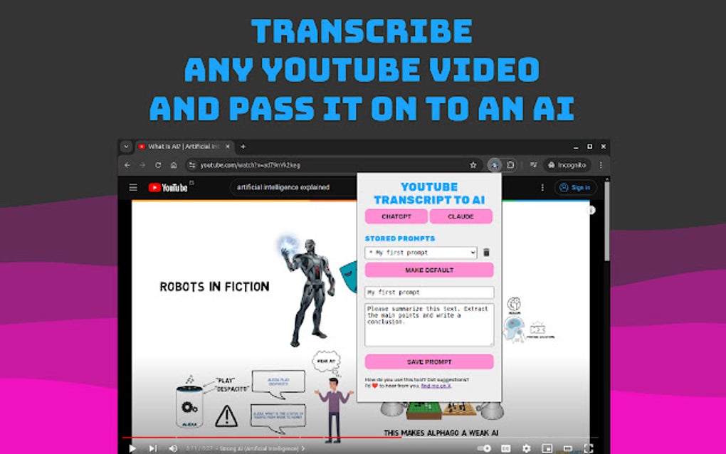 YouTube Transcript to AI for Google Chrome - Extension Download