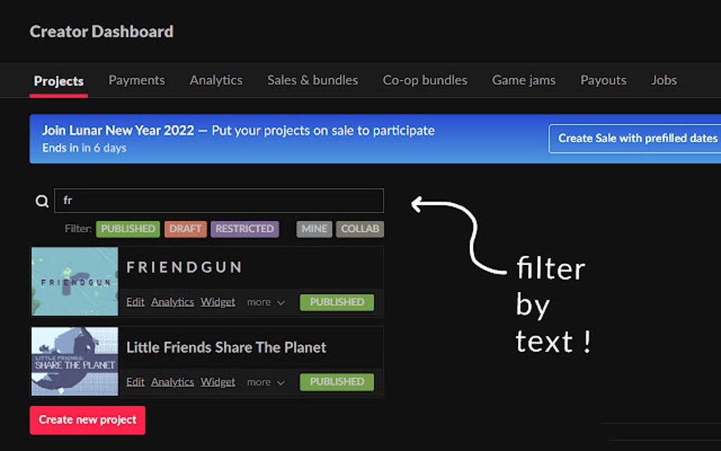 Itch Dashboard Filter for Google Chrome - Extension Download