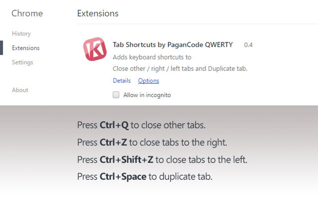 Tab Shortcuts by PaganCode QWERTY para Google Chrome - Extensión Descargar