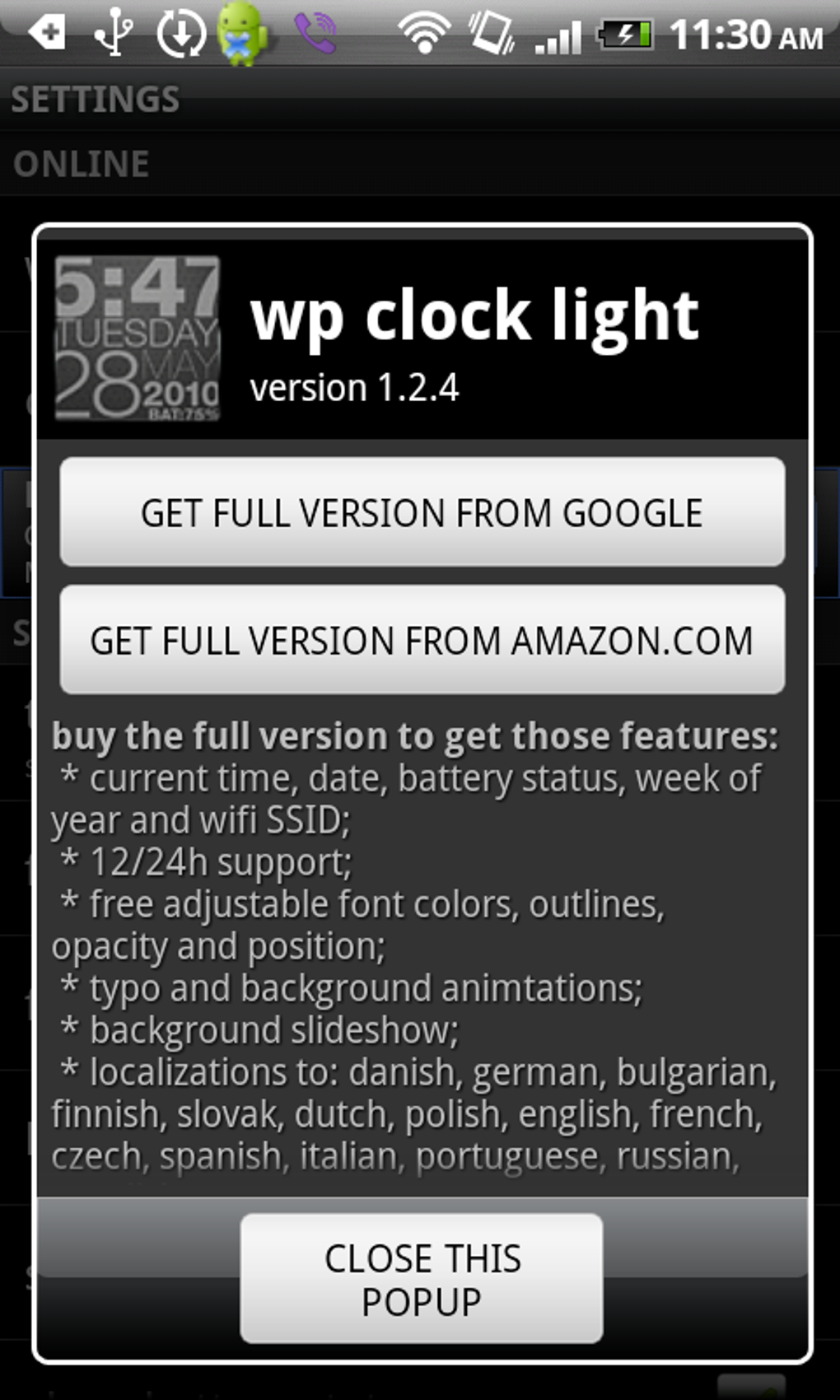 Wp clock light para Android - Descargar