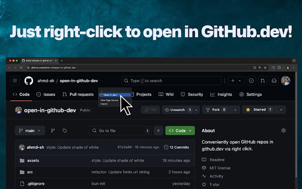 Open in (GitHub) Dev! Google Chrome 용 - 확장 프로그램 다운로드