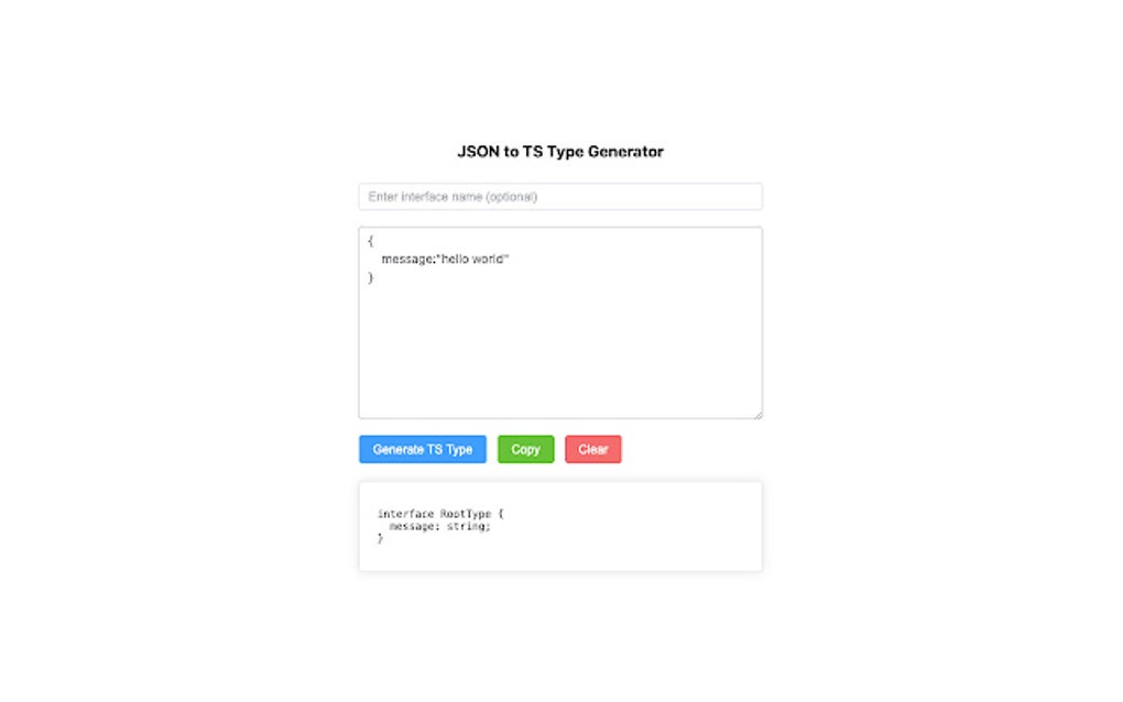 JSON to TS Type Generator cho Google Chrome - Tiện ích mở rộng Tải về