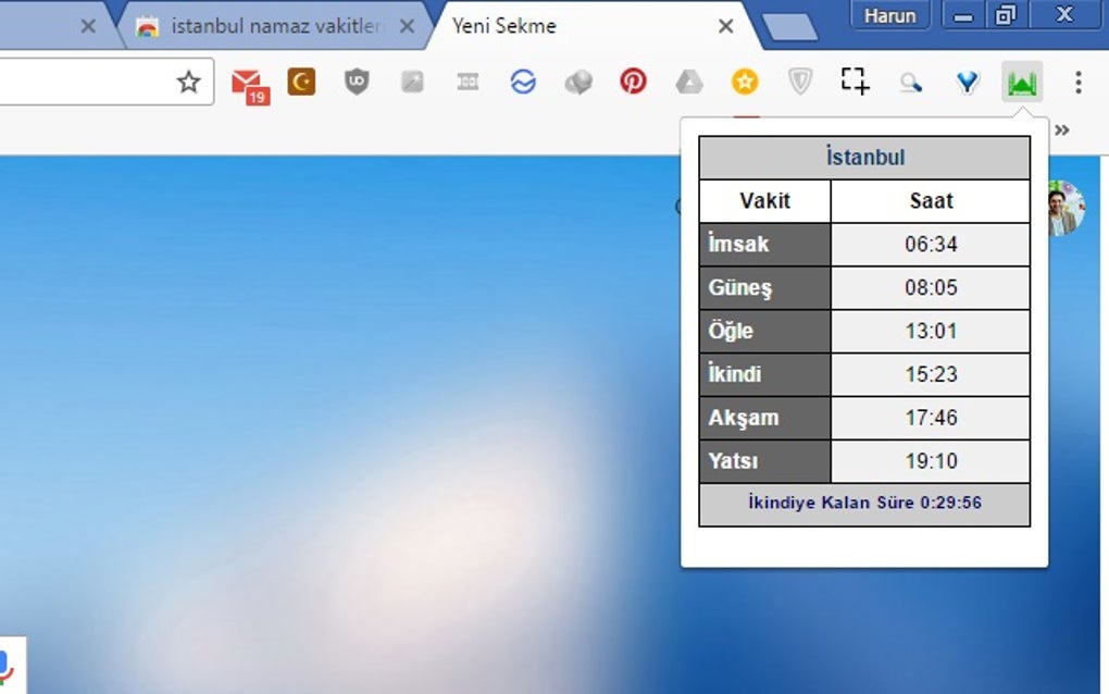 istanbul namaz vakitleri Google Chrome 용 - 확장 프로그램 다운로드