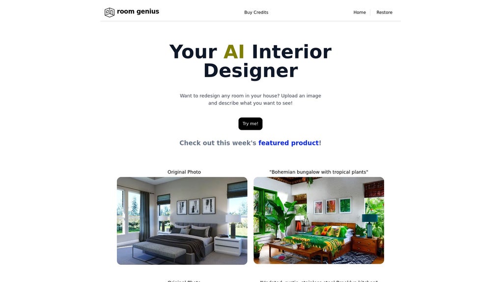 Room Genius สำหรับ AI ดีไซน์: รีวิว, คุณสมบัติและการใช้งาน