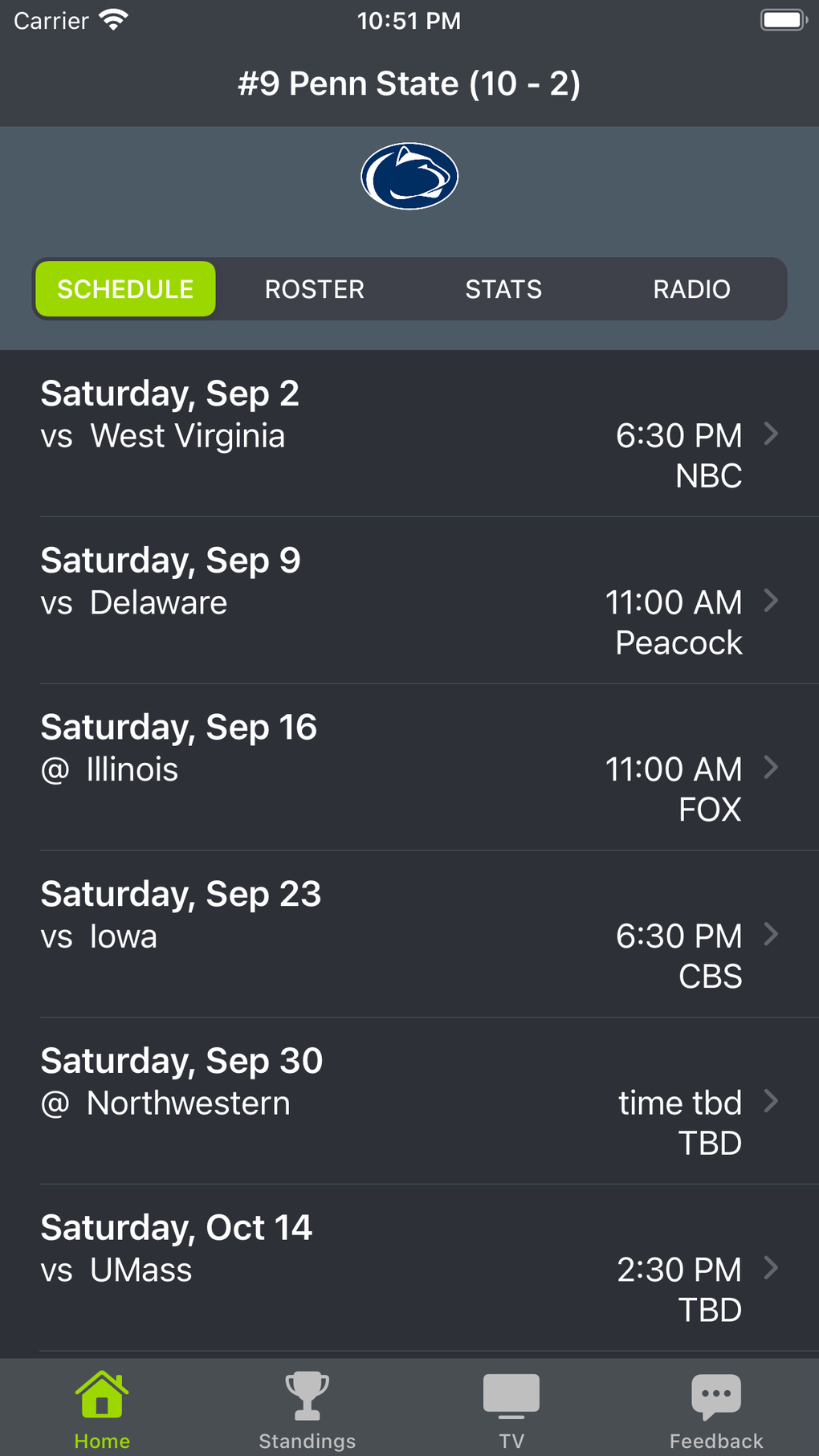 Penn State Football Schedules for iPhone - Download