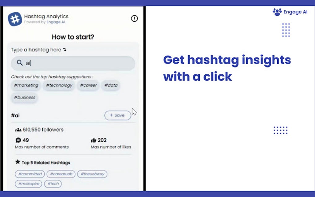 Hashtag Analytics by Engage AI para Google Chrome - Extensión Descargar