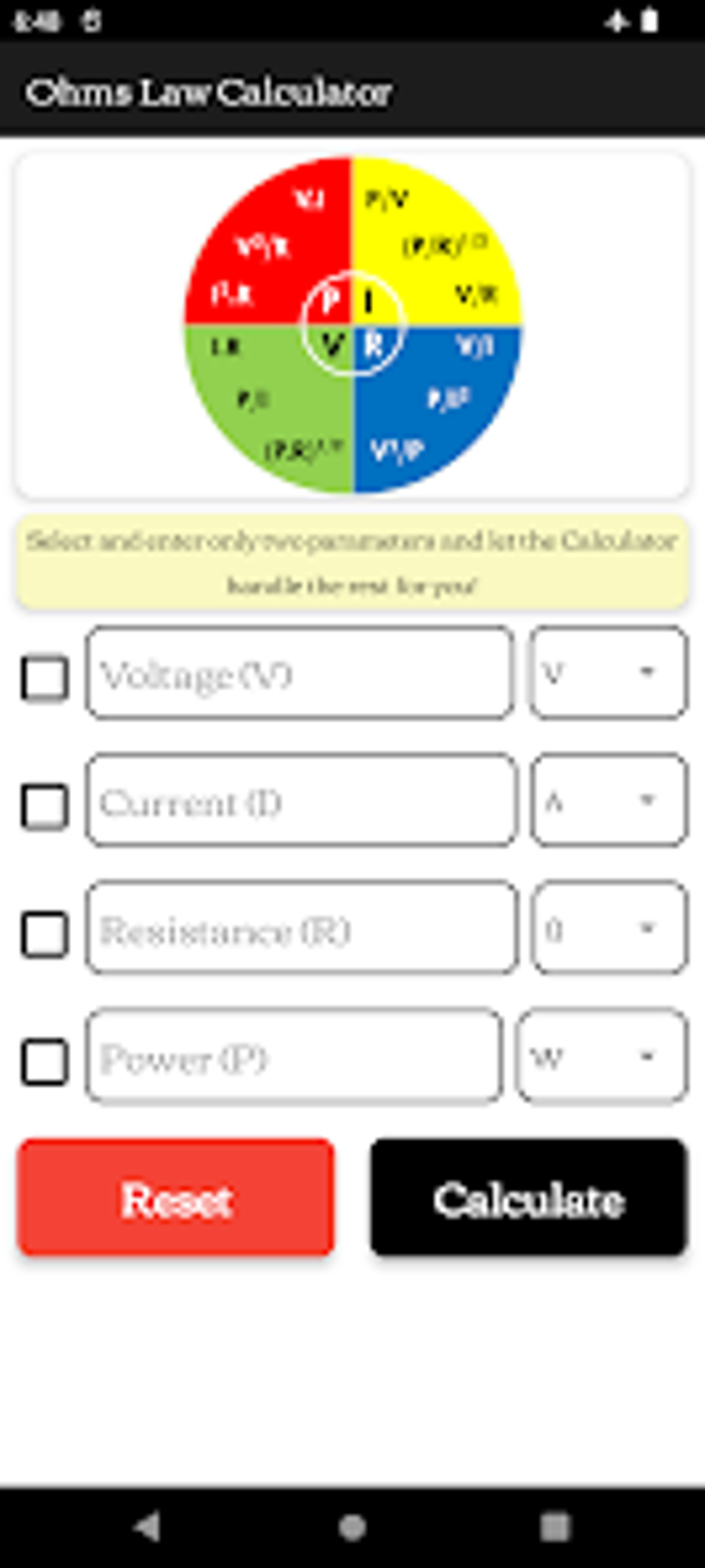 Ohms Law Calculator - AmpValt สำหรับ Android - ดาวน์โหลด