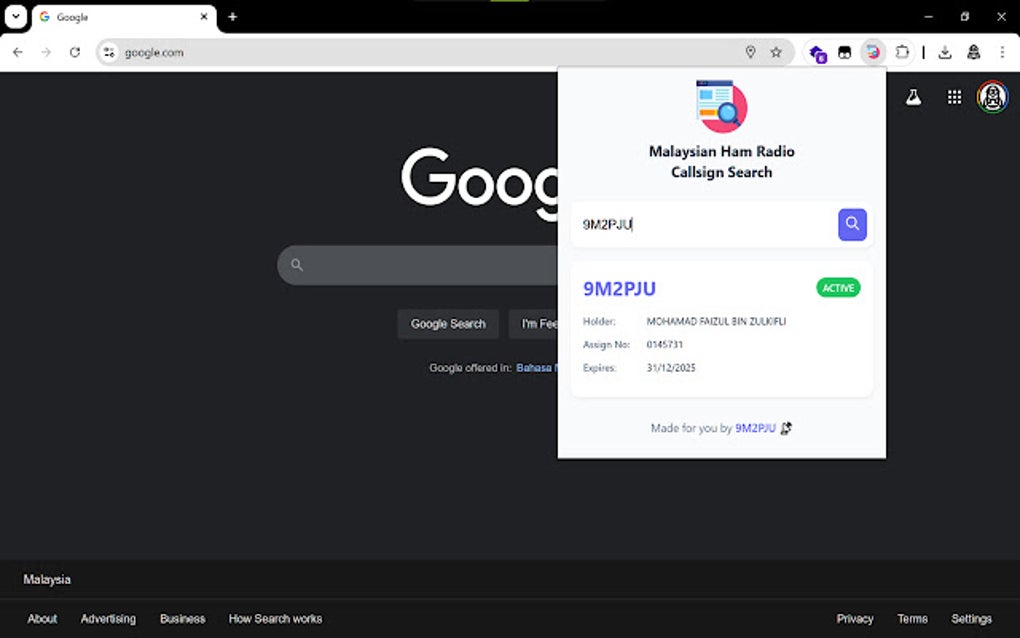9M2PJU Malaysian Ham Radio Callsign Search para Google Chrome ...
