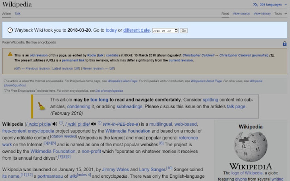 Wayback Wiki Google Chrome 용 - 확장 프로그램 다운로드