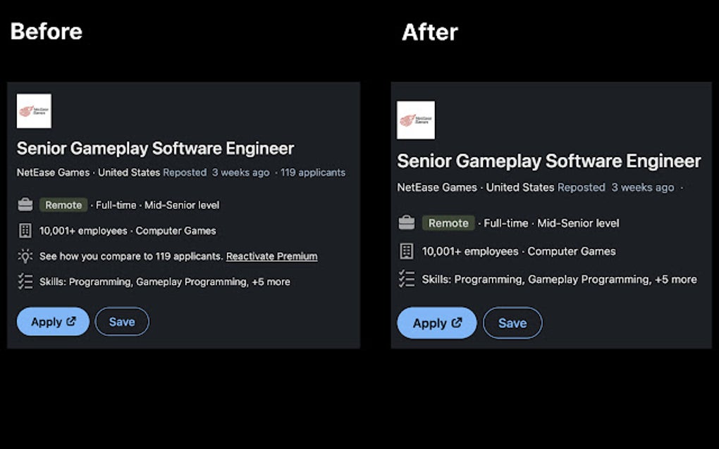 Hide LinkedIn Applicants cho Google Chrome - Tiện ích mở rộng Tải về