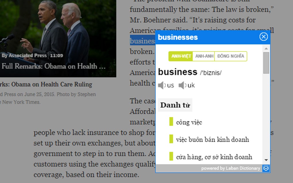 Laban Dictionary (by Laban.vn) for Google Chrome - Extension Download
