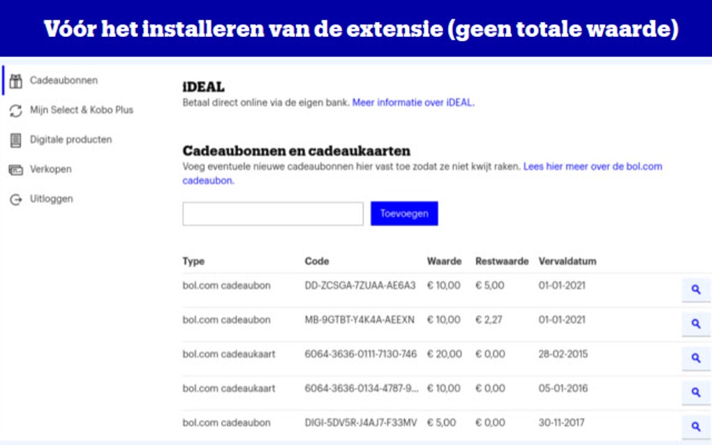 Bol.com cadeaukaarten totaal checker for Google Chrome - Extension Download