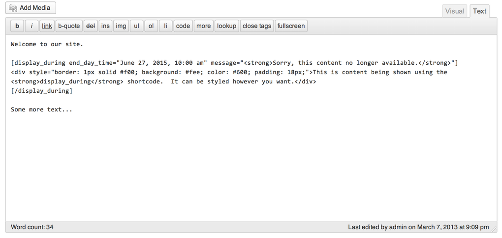 Display During Conditional Shortcode para WordPress - Descargar