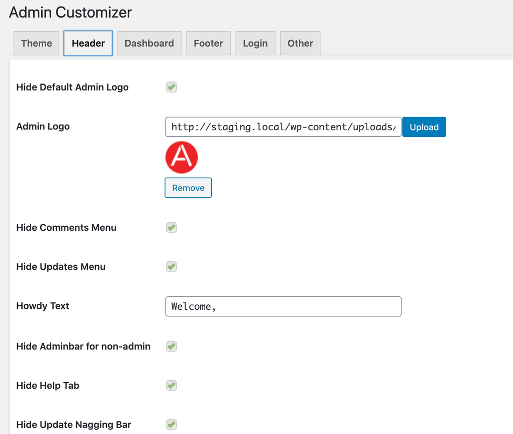 Admin Customizer สำหรับ WordPress - ดาวน์โหลด