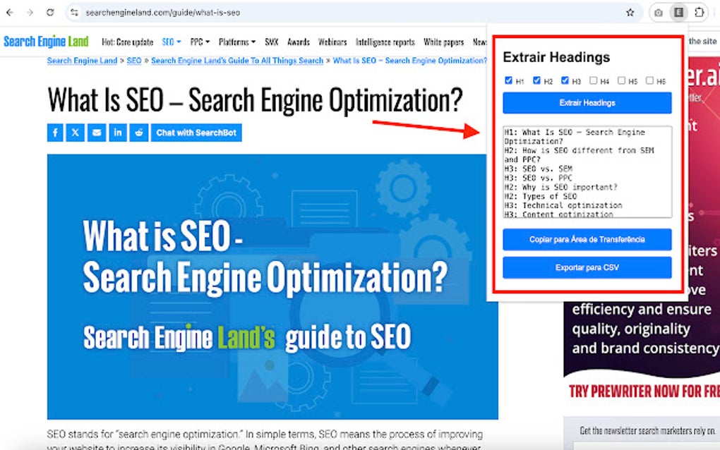 Extrator de Títulos H2 e H3 cho Google Chrome - Tiện ích mở rộng Tải về
