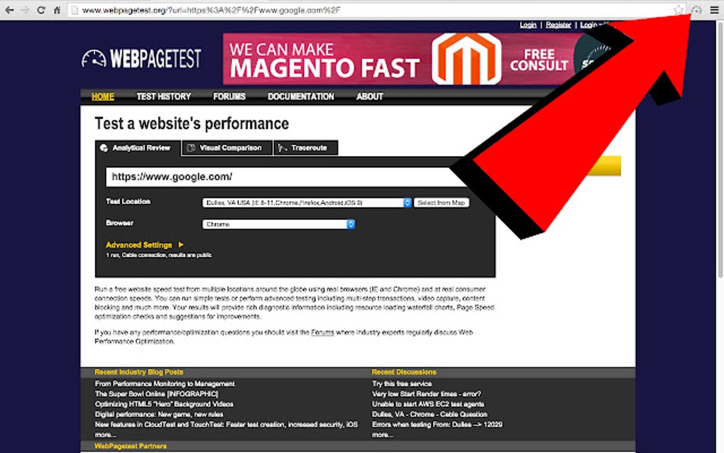 WebPageTest for Google Chrome - Extension Download