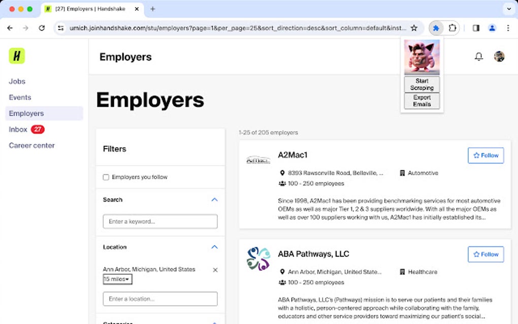 Handscraper - The Handshake Email Scraper Google Chrome 용 - 확장 프로그램 다운로드