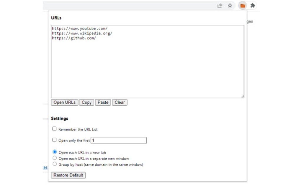 Bulk URL Opener para Google Chrome - Extensión Descargar