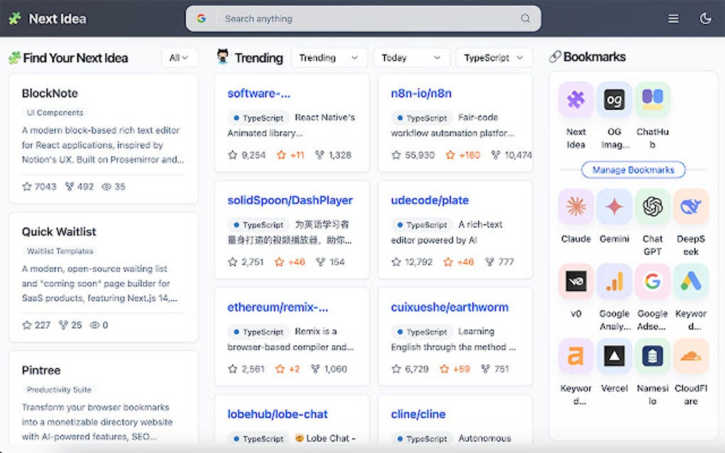 Next Idea NewTab for Google Chrome - Extension Download