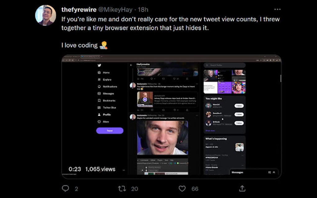 Hide Tweet Views Google Chrome 용 - 확장 프로그램 다운로드