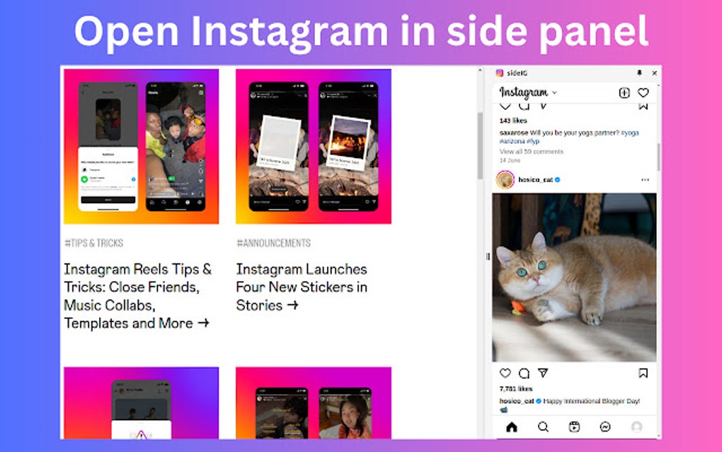 sideIG - Instagram in side panel para Google Chrome - Extensión Descargar