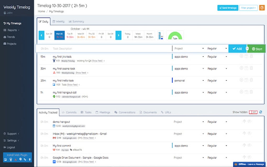 Weekly Timelog for Google Chrome - Extension Download
