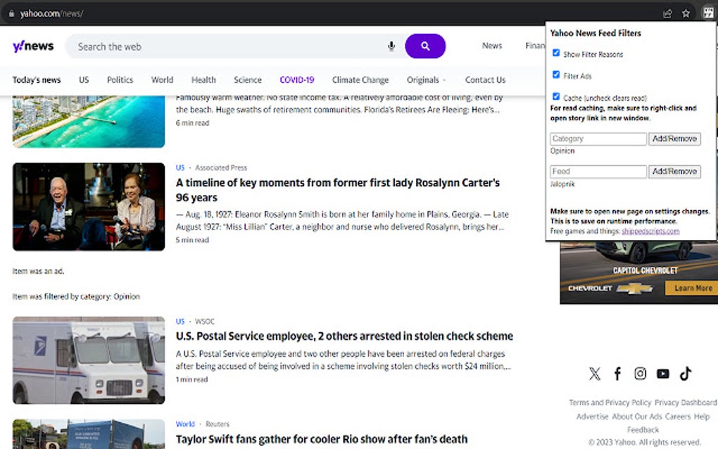 Yahoo! News Feed Filter для Google Chrome - Расширение Скачать