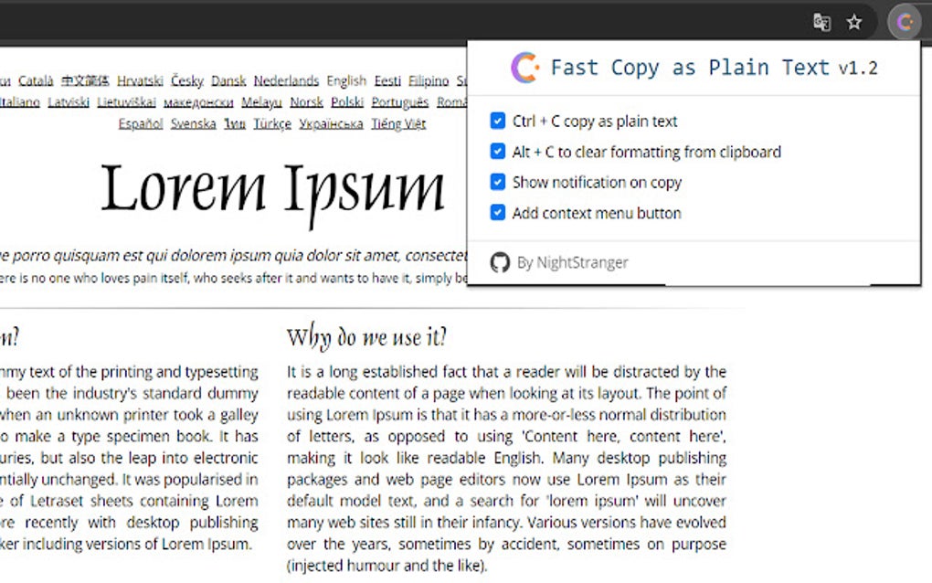 Fast Copy as Plain Text cho Google Chrome - Tiện ích mở rộng Tải về