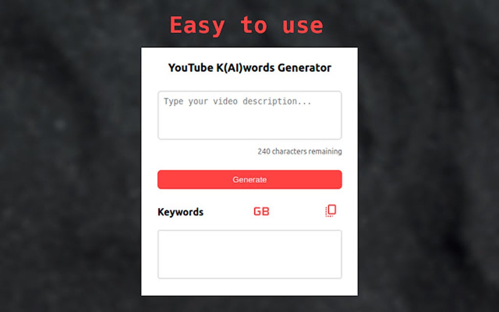 YouTube K(AI)words Generator Google Chrome 용 - 확장 프로그램 다운로드