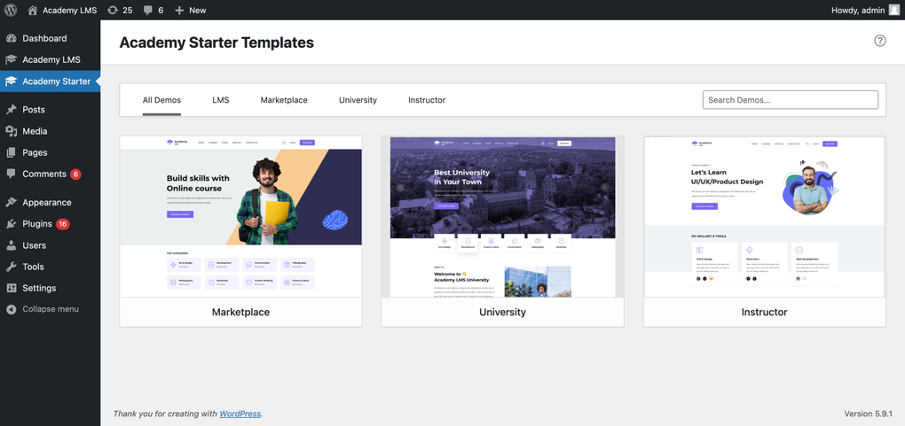 Academy Starter Templates para WordPress - Descargar