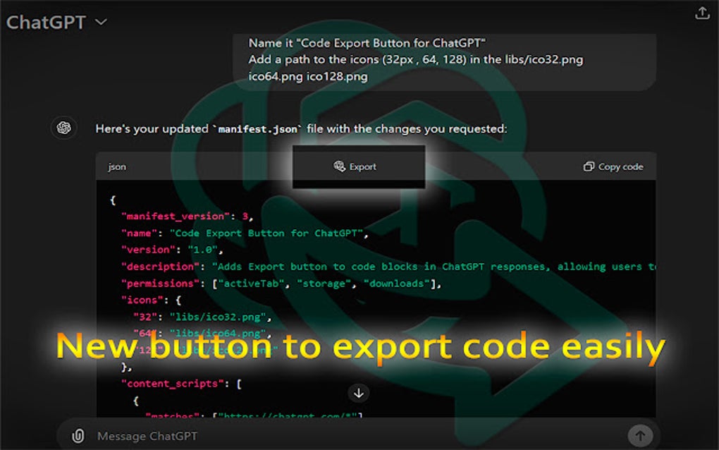 Code Export Button for ChatGPT for Google Chrome - Extension Download