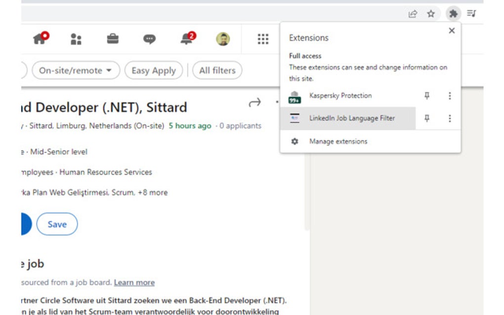 LinkedIn Job Language Filter for Google Chrome - Extension Download