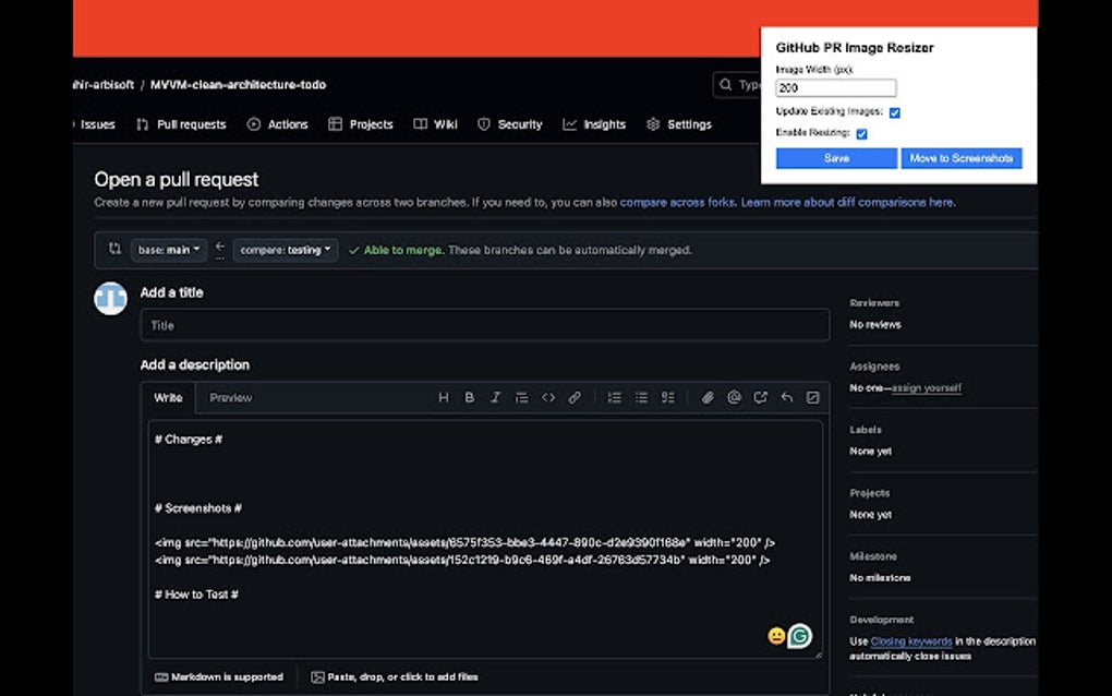 GitHub PR Image Resizer สำหรับ Google Chrome - ส่วนขยาย ดาวน์โหลด