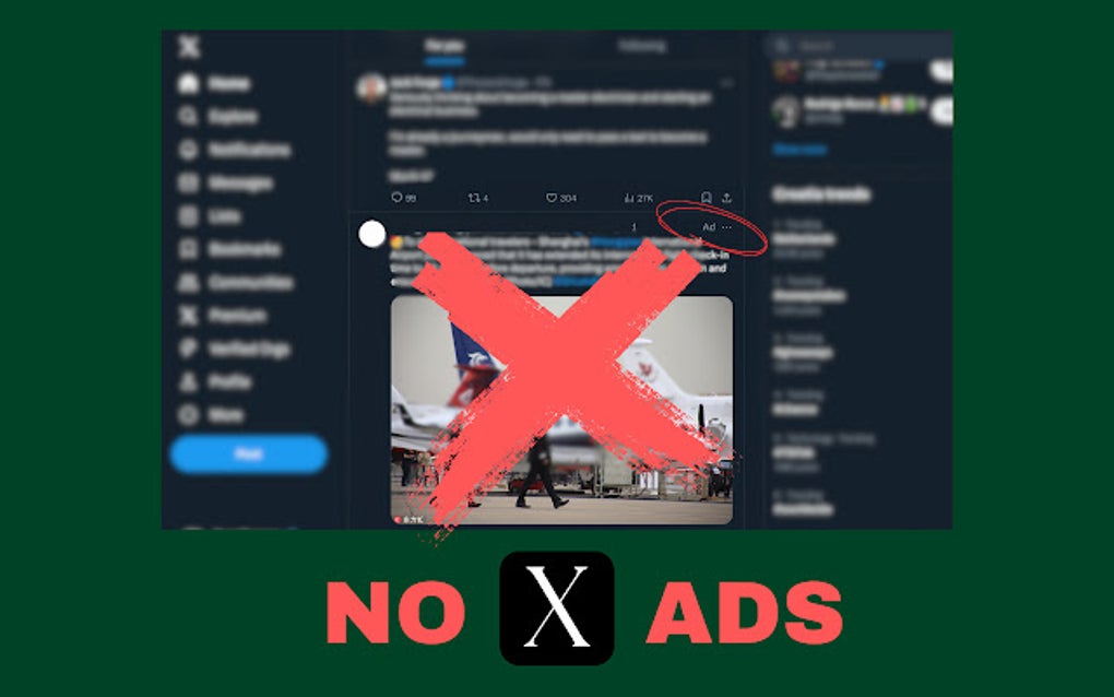 noXads - Hide Twitter ads - Twitter (x.com) Ad Blocker pour Google Chrome - Extension Télécharger