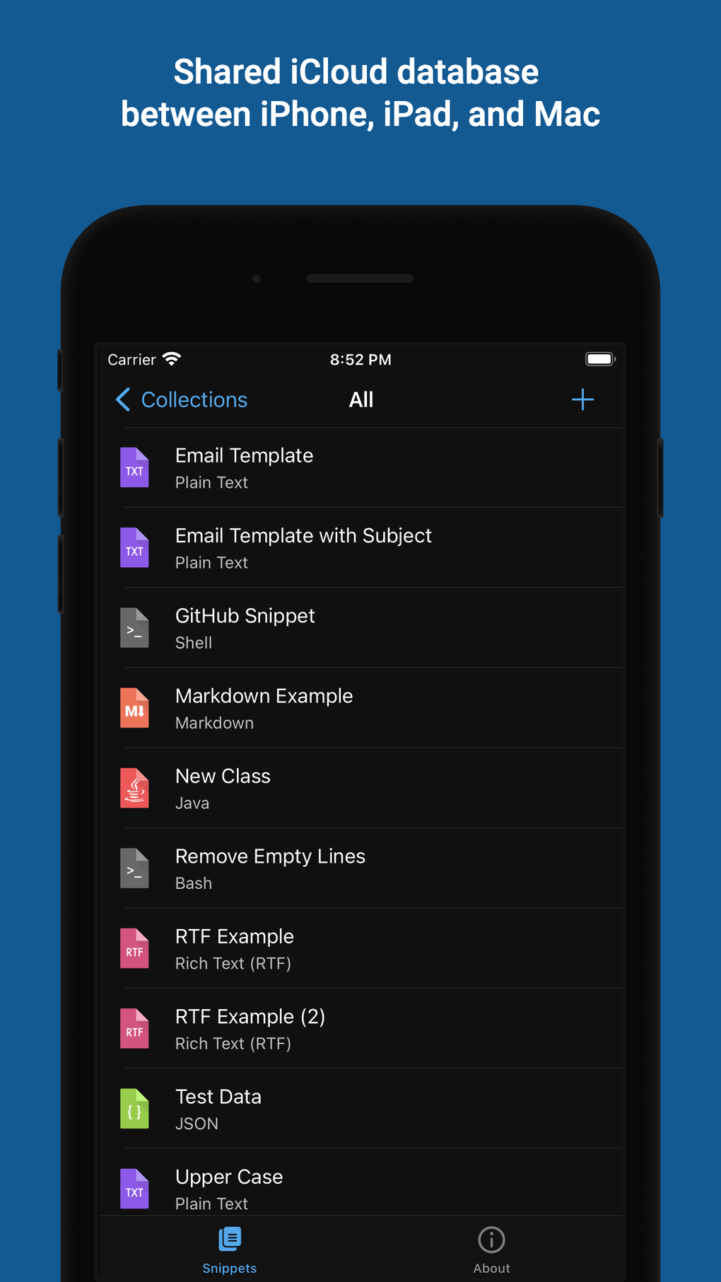 Snippety - Snippets Manager for iPhone - Download