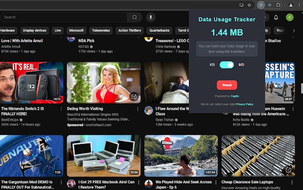 CeptIn Data Usage Tracker para Google Chrome - Extensión Descargar