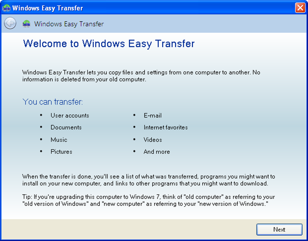 Windows 7 Easy Transfer (Windows) - ダウンロード